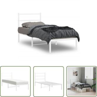 vidaXL The Living Store - Bettgestell mit Kopfteil Metall Wei&szlig; 80x200 cm - Metallbettfundament - Bettrahmen Wei&szlig; - Singlebett - Boxspringbett