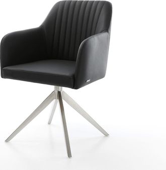 DELIFE Drehstuhl Greg-Flex Echt-Leder Schwarz Kreuzgestell breit Edelstahl 360&deg; drehbar Wippfunktion Taschenfederkern, Esszimmerst&uuml;hle