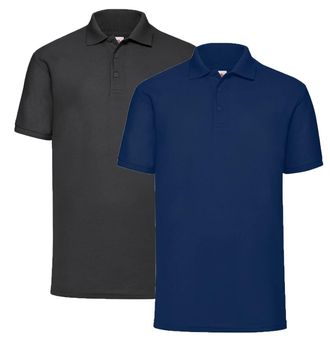 Fruit Of The Loom kurz&auml;rmliges Polo-Shirt f&uuml;r Herren M L XL XXL 3XL 4XL 5XL auch Farbsets, 1x Schwarz + 1x Navy + 1HL Kauf Notizblock, XXL