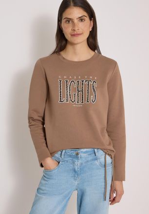 Cecil Sweatshirt CECIL, Damen, Gr. XXL (46), braun (creamy mocha), Web, 65% Baumwolle, 35% Polyester, bedruckt, normal, Rundhals, abgesteppt, Sweatshirts Sw