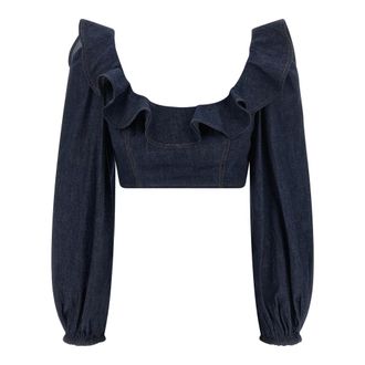 Zimmermann Femme, Blouses et Chemises, Bleu, Taille: 34 FR Aster Denim Frill Top