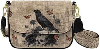 Hugs Idea Sac à main à bandoulière en cuir synthétique pour femme, cadeau dHalloween, Corbeau gothique, Taille unique