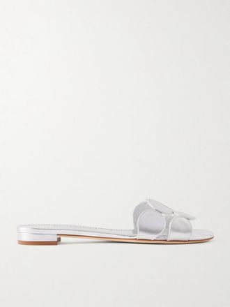 Manolo Blahnik Claquettes En Cuir M&eacute;tallis&eacute; &Agrave; D&eacute;coupes Haribalmu 10 - Argent&eacute;