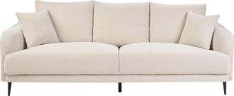Miliboo Design-Sofa, 3-Sitzer, Stoffbezug, Velours-Effekt, Beige und Metall, Schwarz, Jerry