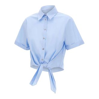 Liu Jo Femme, Blouses et Chemises, Bleu, Taille: 38 FR Chemise &agrave; Manches Courtes et Ourlet Nou&eacute;