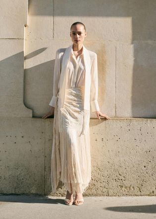 Mango Bestickter Rock im Pareo-Stil mit Fransen ecru - Damen - XS - MANGO