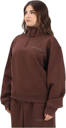 adidas Femme, Sweatshirts et sweats &agrave; capuche, Brun, Taille: 42 FR Essentials Linear Quarter-Zip SweaT-shirt