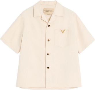 Valentino Garavani Homme, Chemises, Beige, Taille: M Camicia in cotone V logo