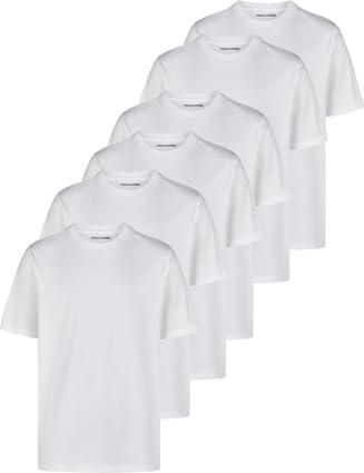 Jack & Jones Lot de 6 t-shirts basiques pour homme - Coupe droite - Col rond - Manches courtes - Pour lété - Noir et blanc - Tailles S, M, L, XL, XXL, 3XL, 6 x bla