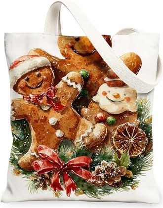 Generic Sacs fourre-tout en toile de pain d&eacute;pices, motif biscuits festifs, sacs de courses r&eacute;utilisables, joyeux rustiques, respectueux de lenvironnement, lav