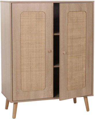 Mendler Highboard HWC-M38, Commode Armoire Sideboard, compartiments de rangement, Kubu rotin bois 106x80x41cm aspect chêne