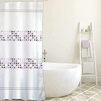 MSV Anti-Schimmel Duschvorhang - Anti-Bakteriell, waschbar, wasserdicht, mit 12 Duschvorhangringen - Polyester, Rosa Weiß 180x200cm