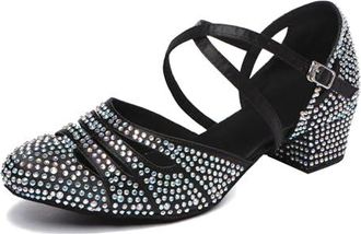 Minitoo Chaussures de danse en strass pour femme - Escarpins latins pour salle de bal, mariage, soirée, L475 Noir Talon 5 cm, 40.5 EU