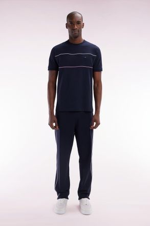 Eden Park Pantalon Jogging En Molleton Coton Stretch Marine Passepoil Ciel Coupe Droite
