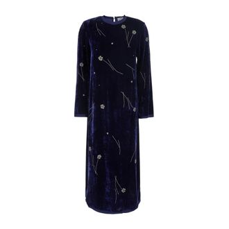 Forte_Forte Femme, Robes, Bleu, Taille: 40 FR Robe Midi en Velours Fleurs DOrient