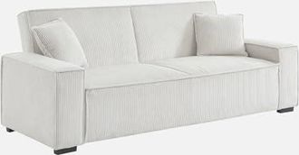 Sweeek Canapé Convertible 3 Places Blanc crème Velours côtelé L 231 x P 96.5 x H 80cm