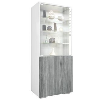 Vladon Vitrine Granada, Armoire Vitrée Made in Germany, avec Porte en Verre et Insert en Verre, Blanc Mat/avola-Anthracite (50 x 122,5 x 34,5 cm)