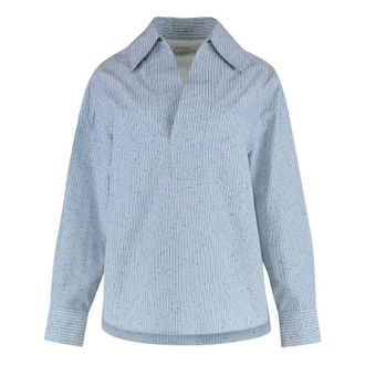 Bottega Veneta Bluse mit gerundetem Saum aus Baumwolle und Leinen - - Blouses & Shirts - Damen - Blau - S