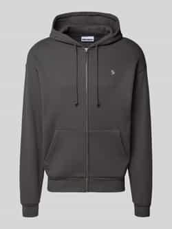 Review Regular Fit Sweatjacke aus Baumwoll-Mix mit Label-Stitching