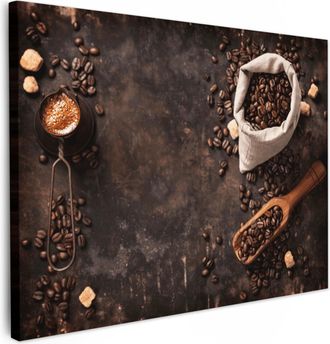 MuchoWow &copy; Leinwand Bilder 40x30 cm Wanddeko Wohnzimmer Aesthetic Room Decor Deko Zimmer Wandbilder Modern Fotogeschenke K&uuml;che - Kaffee - Kaffeebohnen - Kaffee