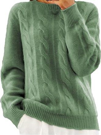 Generic Pull pour femme au design &eacute;l&eacute;gant en tricot &agrave; manches longues et col rond de couleur unie - Tunique &eacute;paisse et confortable - Pull chaud d&eacute;contract&eacute; cl