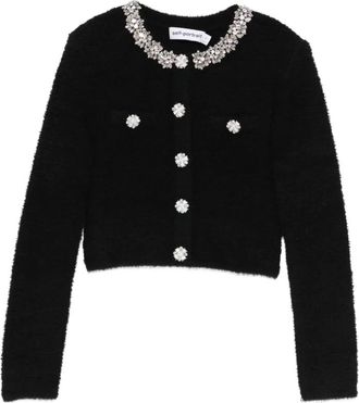 Self Portrait Femme, Pulls, Noir, Taille: 40 FR Embellished Collar Cardigan