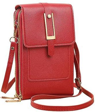 Generic Sac &agrave; bandouli&egrave;re pour t&eacute;l&eacute;phone portable &agrave; &eacute;cran transparent - Multifonction - Pour femme - Sangle verticale (rouge, taille unique)