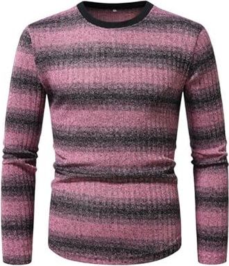 Generic T-shirts d&eacute;contract&eacute;s &agrave; rayures et col ras du cou pour homme - T-shirt l&eacute;ger et respirant &agrave; manches longues pour printemps et automne - Hauts conforta