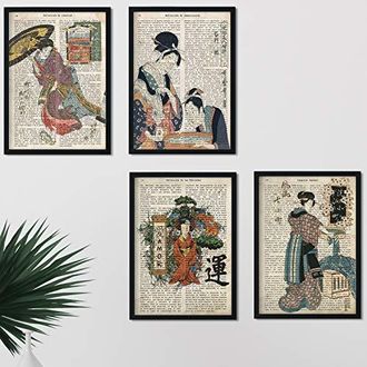 Nacnic Pack de quatre Affiches vintage japonaises avec d&eacute;finitions langue japonaise, communication, &eacute;motions et libert&eacute; A4 Sans cadre