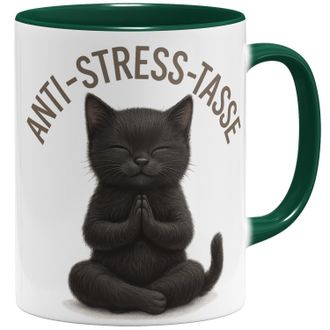 OM3 schwarzes K&auml;tzchen Anti-Stress Kaffee-Tasse mit Spruch - lustige Keramiktasse Namaste-Motiv - Meditation Katze - Keramik Becher - 325ml - Beidseitig B