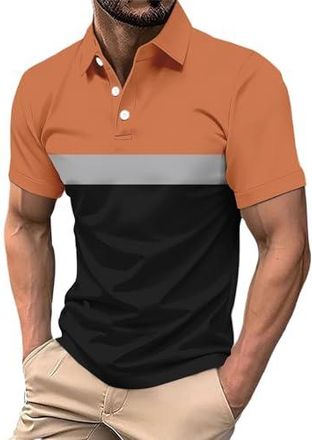 Generic Polo pour homme, coupe ajust&eacute;e, sweat-shirt &agrave; manches courtes, t-shirt d&eacute;t&eacute; avec col rabattable, t-shirt de sport patchwork, t-shirt l&eacute;ger, respirant,