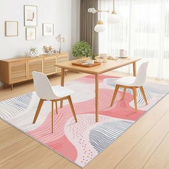 Generic Couleur Claire Lavable en Machine Tapis Salon Lignes tribales Courbes enchev&ecirc;trements, 120 x 180 cm Doux Tapis de Sol Pelucheux Dessous Antid&eacute;rapant, 