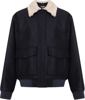 Balmain Homme, Vestes, Bleu, Taille: 2XL Veste en laine avec col amovible
