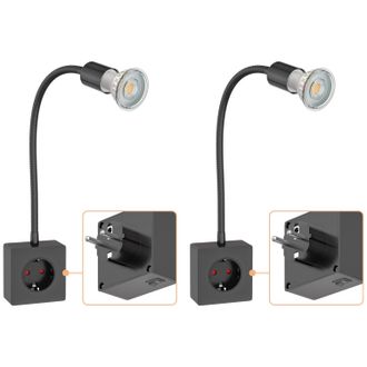 LEDs Com 2 St&uuml;ck Steckdosenlampe LESCH Leselampe, chrom/schwarz inkl. GU10 LED (wei&szlig;, 8,2W, 1179lm, 33&deg;)
