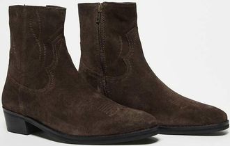 Asos Stiefel aus Wildleder in Braun mit Western-Stickerei und kubanischem Absatz-Brown