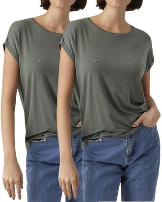 Vero Moda T-Shirt Stilvolles Basic Shirt mit Rundhalsausschnitt (2er-Pack) in Unifarbe