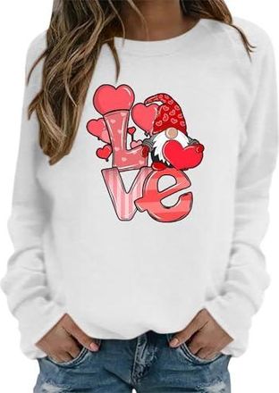 Generic Sweat-shirt de Saint-Valentin 2026 pour femmes, sweatshirts de Saint-Valentin &agrave; manches longues et col rond, pull tendance graphique, blanc, L