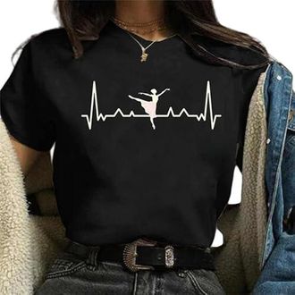 Keephen Femmes Ballet Danse T-Shirt &Eacute;t&eacute; Casual Danseuse de Ballet Graphique Impression 3D Manches Courtes Col Ras du Cou Tee Shirt Casual Pullover Tops