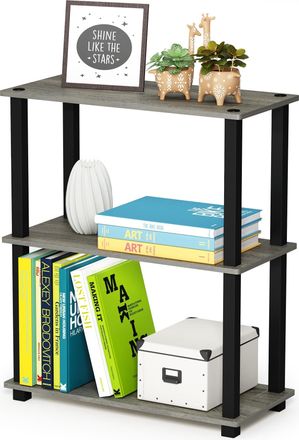 Furinno Compact Regalst&auml;nder mit 3 Ablagefl&auml;chen, holz, Franz&ouml;sische Eiche Grau/Schwarz, 28.96 x 28.96 x 75.18 cm, Vierkantrohr