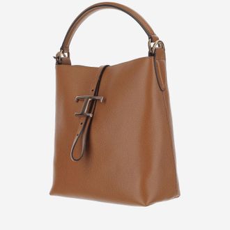 Tod's Womens Leather T Bucket Bag Brown Calf Shoulder