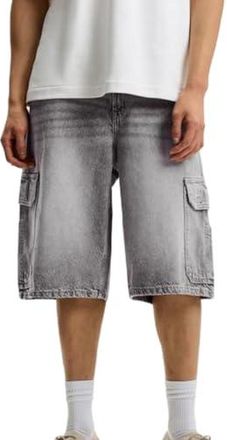 ORANDESIGNE Shorts Homme Pantalon Court en Jean Vintage Y2K Skateboard Hip Hop Bermuda Baggy Denim Shorts D Gris XXL