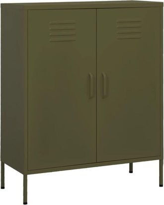 vidaXL Beistellschrank Olivgr&uuml;n 80x35x101,5 cm Stahl - Vidaxl