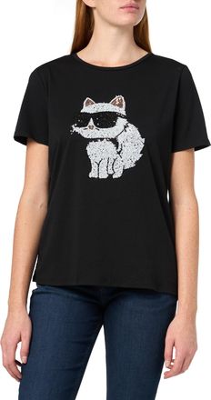 Karl Lagerfeld Karl Lagerfeld Damen Kurzarm T-Shirt mit weichem Alltags-Logo, Schwarz, M