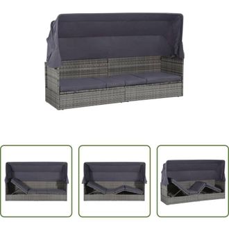 vidaXL Strandkorb - Gartenbett mit Baldachin Grau 205&times;62 cm Poly Rattan
