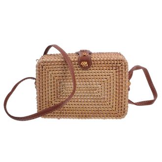 Tendycoco Rattan Tasche Damen Mini Gewebte Korbtasche Eckig Mit Lederriemen F&uuml;r Alltag Und Sommerfest