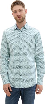 Tom Tailor Herren Tailliertes Hemd mit Alloverprint,35991 - Light Blue Triangle Design, M