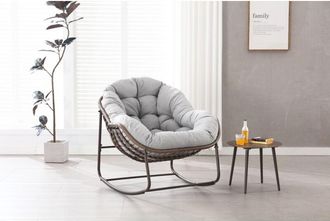 Liberte Libert&eacute; - Fauteuil &agrave; bascule rocking-chair confortable avec coussin &eacute;pais pour int&eacute;rieur et ext&eacute;rieur, gris