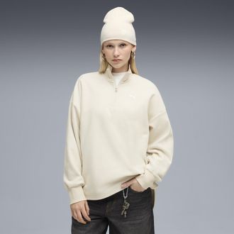 Puma Sweat oversize dhiver &agrave; col zipp&eacute; HER Femme, V&ecirc;tements, Blanc, S