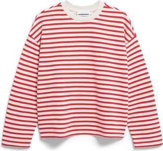 Armedangels Damen Sweatshirt aus Bio-Baumwolle FRANKAA MAARLEN Stripe Oversized Fit Ice Grape-Dark Berry