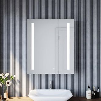 Sonni Spiegelschrank Bad mit LED-Beleuchtung Touch Steckdose Edelstahl 60x70cm Kabelloses Scharnier Design